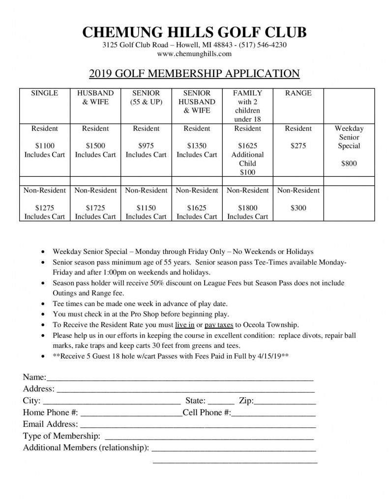 2019 Golf Season Pass - Chemung Hills Golf Banquet Center