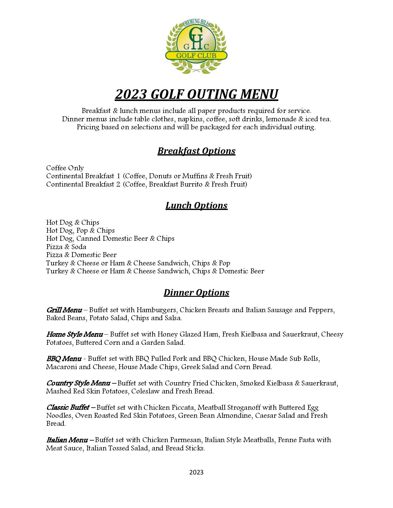 Outings - Chemung Hills Golf Banquet Center